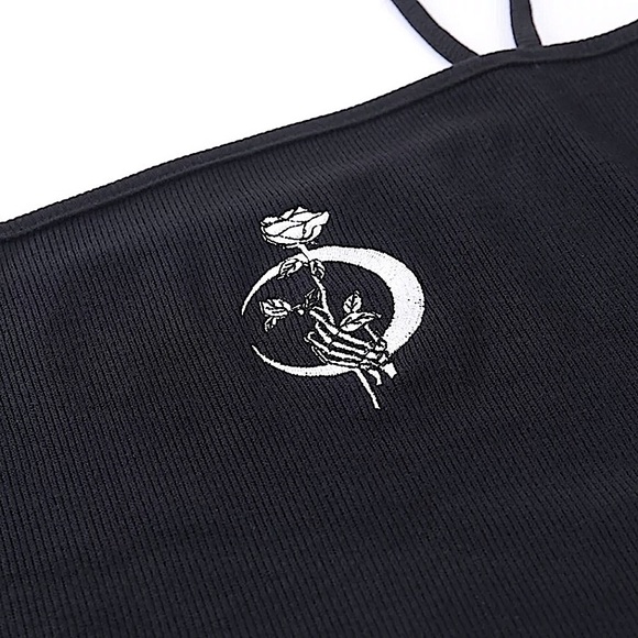 Tops | Black Rose Crescent Moon Wrap Crop Top | Poshmark